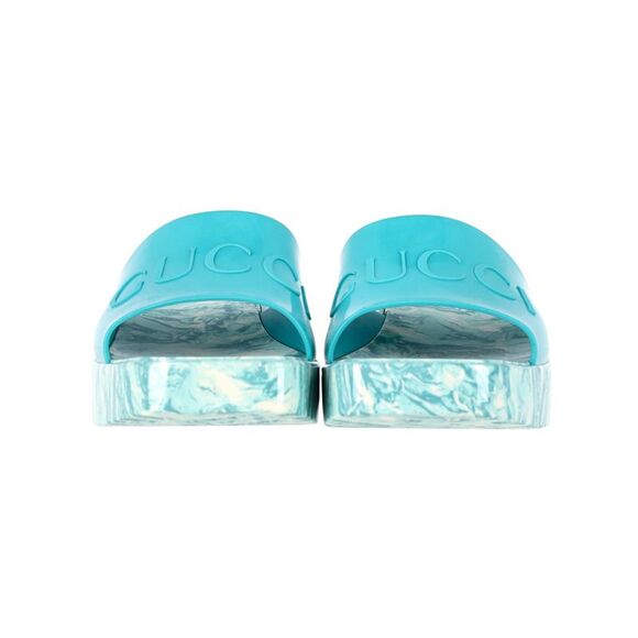Gucci | Shoes | Gucci Marble Sole Logoembellished Sandals In Light Blue ...